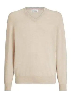 Brunello Cucinelli Cashmere V-neck Sweater - Beige