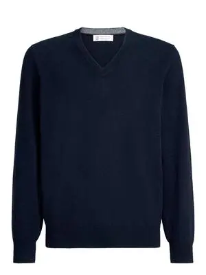 Brunello Cucinelli Cashmere V-Neck Sweater Blue