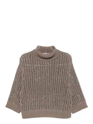D.exterior Open-knit Crystal Turtleneck Sweater - Gray
