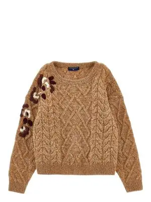 Ermanno Scervino Cable-knit Floral-embroidered Sweater - Brown