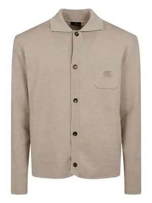 Etro Logo-embroidered Button-up Cardigan - Beige