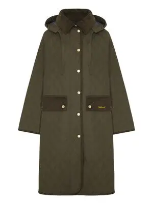 Barbour Hooded Diamond Quilted Long Coat - Brown