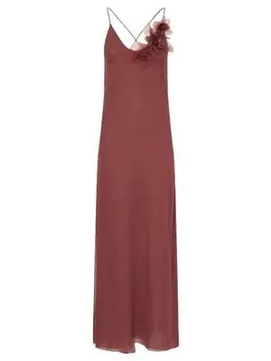 Blumarine Georgette Long Dress With Flowers - Red