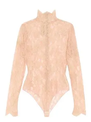 Valentino Garavani Valentino Sequined Lace High-Neck Bodysuit Nude