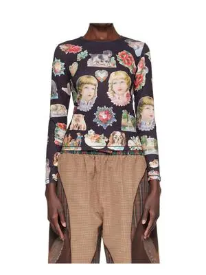 CHOPOVA LOWENA Snippets Fitted Jersey T-shirt - Black