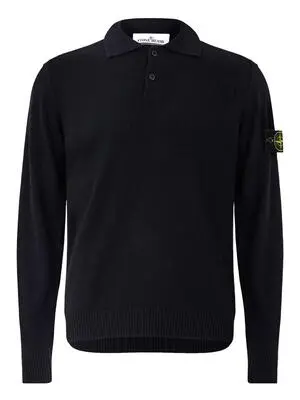 Stone Island Long-sleeve Knit Polo - Black