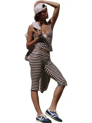 FREE PEOPLE FP Movement Striped Halter Top And Capri Set