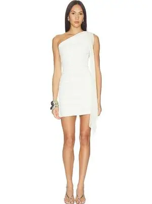 MIMCHIK One Shoulder Chiffon Tie Mini Dress - Vanilla