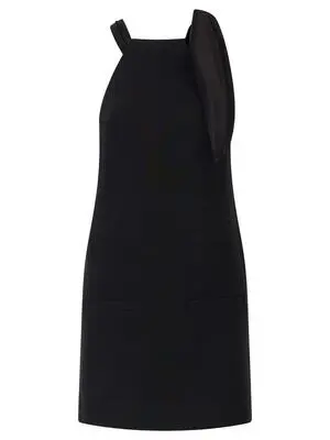 COURREGES Tie-detailed Logo-embroidered Crepe Mini Dress - Black
