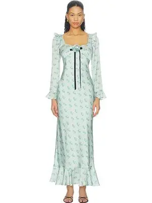 MAUDE CLUB Florence Satin Midi Dress - Mint Multi