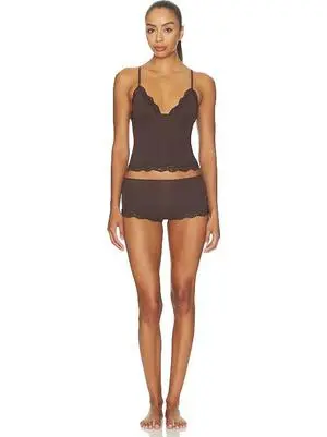 SKIMS Fits Everybody Lace Triangle Cami & Boyshort Set - Espresso