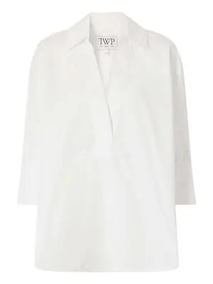 TWP V-neck Cotton-poplin Shirt - White