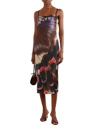 Staud Evangeline Printed Silk-blend Satin Midi Dress - Blue