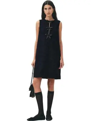 Fabrique Rosalind Beaded Bow Dress In Tweed - Black