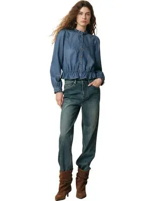 Fabrique Laura Ruffle Trim Denim Shirt - Blue
