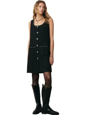 FABRIQUE Fabrique Charlotte Square Neck A-Line Dress In Shimmer Wool Tweed