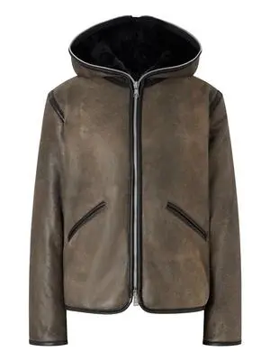 Our Legacy Full Zip Hooded Shearling Jacket - Brown