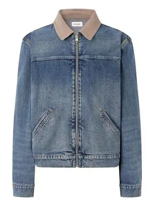 FRAME Corduroy-trimmed Cotton And Lyocell-blend Denim Jacket - Blue