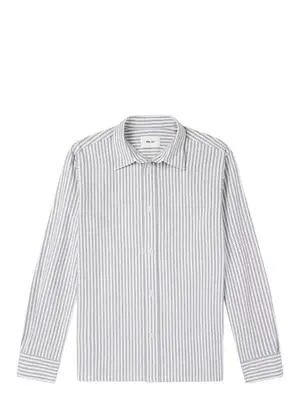 Nn07 Colby 5910 Button-down Collar Striped Organic-cotton Oxford Shirt - Gray