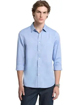 Michael Kors Classic-fit Printed Cotton Blend Dobby Shirt In Size By - Blue