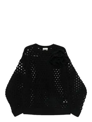 Blumarine Long-sleeved Knitwear With Floral Appliqu - Black