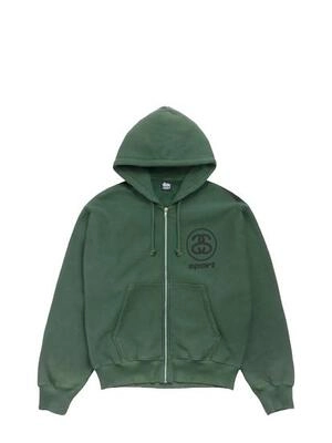 StÜssy Link Sport Zip Garment Dyed Hoodie - Pine