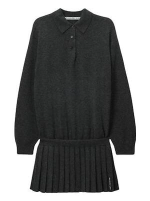 Alexander Wang Heatpressed Skirt Long Sleeve Polo Dress - Tan