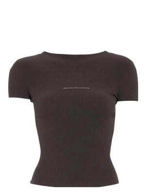 Alexander Wang Jacquard Logo Short Sleeve Crewneck Sweatshirt - Tan