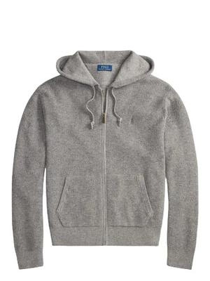 Polo Ralph Lauren Long Sleeve Waffle Knit Full Zip Hybrid Sweater - Grey