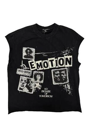 Mixed Emotion Newspaper Sleeveless Tee Shirt - Black