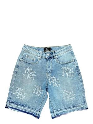 Mixed Emotion Rhinestone Denim Shorts - Blue