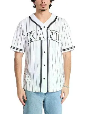 KARL KANI Pinstripe Baseball Shirt - White