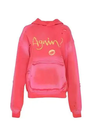 Andersson Bell Spray-washed Distressed Hoodie - Red