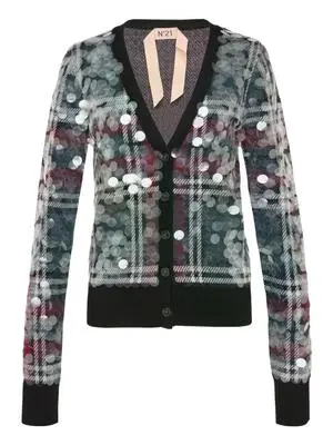 N°21 Plaid Sequin-embellished Wool Cardigan - Green