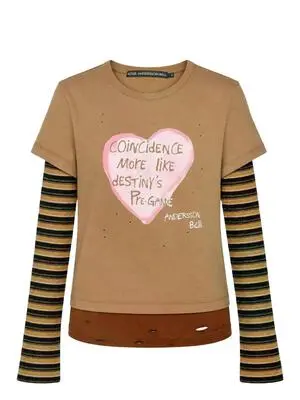 Andersson Bell Heart Message Layered T-shirt - Brown