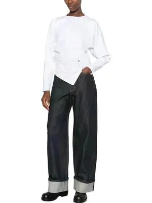 GANNI Crew Neck Long-sleeve Top - White