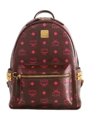 Mcm Stark Monogram-print Studded Backpack - Brown
