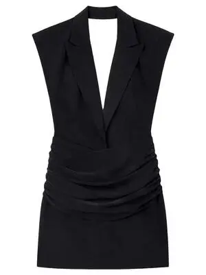 AMAZUIN Gathered Peak-lapel Mini Dress - Black