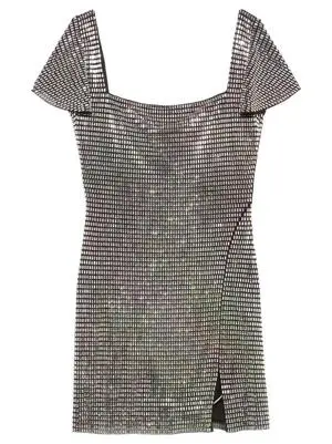 SELF-PORTRAIT Embellished Flared-sleeve Mini Dress - Silver