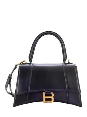 Balenciaga Hourglass Top Handle Bag Leather Satchel - Black