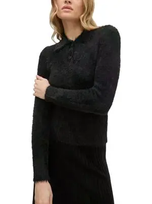 Sisley Buttoned Polo-collar Jumper - Black
