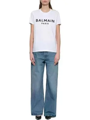 Balmain Logo-print T-shirt With Embossed Buttons - White