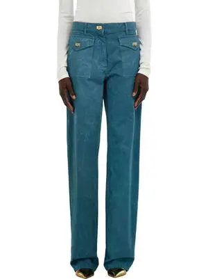 FERRAGAMO Washed Cotton Gabardine Trousers - Blue