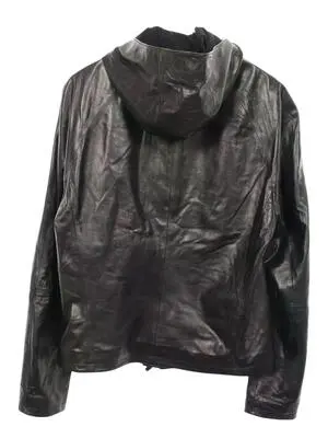 Emporio Armani Hooded Leather Jacket - Black