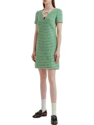 Valentino Garavani Short Houndstooth Tweed Dress - Green