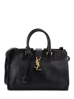 Saint Laurent Saint Laurent Monogram Cabas Leather Satchel Black