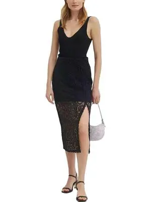 Sisley Lace Slit Skirt - Black