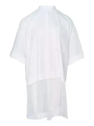ENFOLD Sheer-panel Band-collar Shirt - White