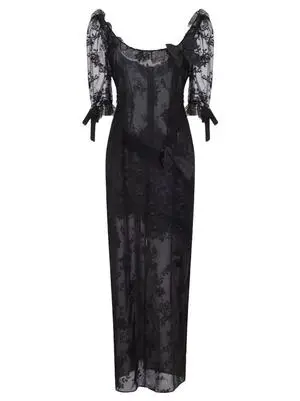 Alessandra Rich Maxi Chantilly Lace Bow-detail Lace-panelled Dress - Black