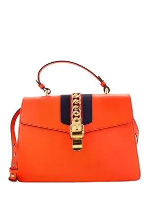 Gucci Sylvie Top Handle Bag Leather Medium Satchel - Orange